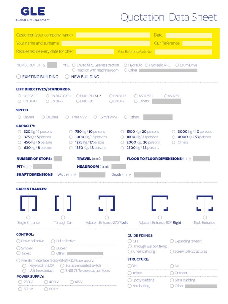 Lift Quotation Data Sheet Template | PDF | Elevator | Flooring