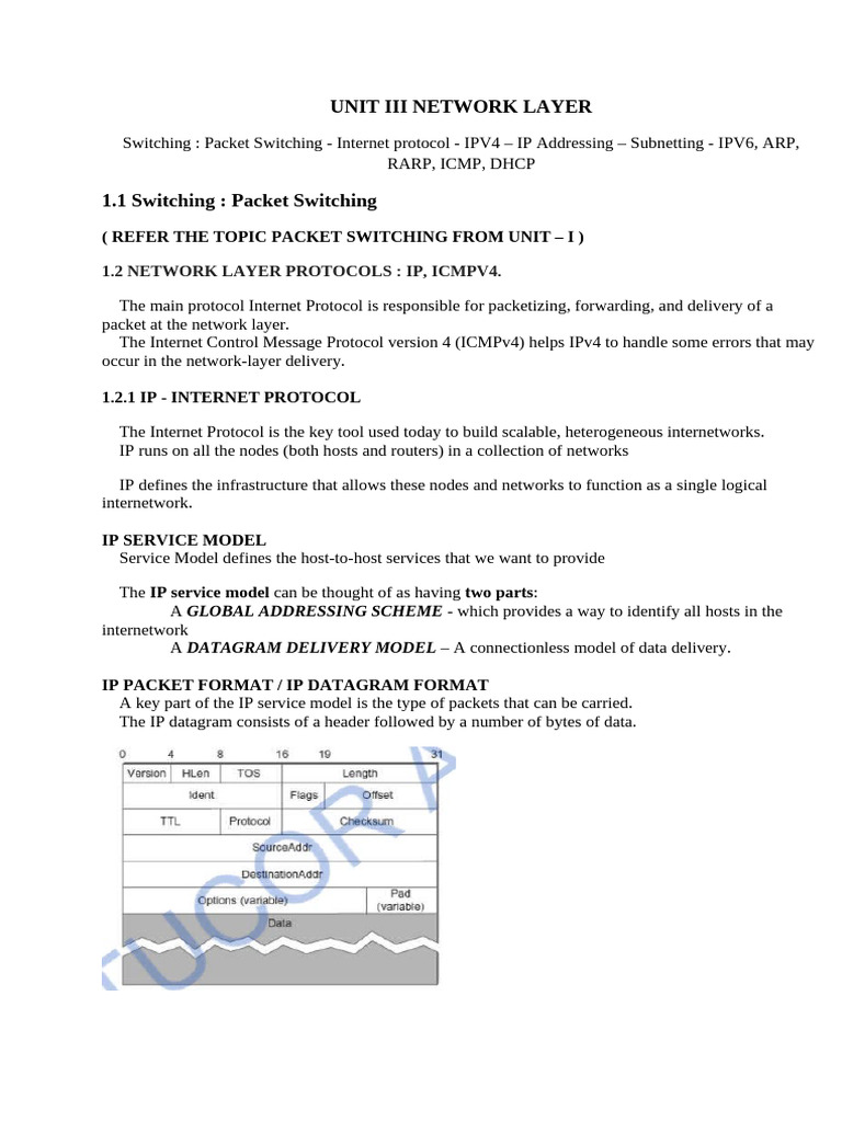 Unit III Network Layer | PDF | Internet Protocols | I Pv6