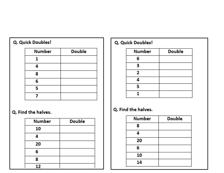 Quick Doubles and Halves Practice | PDF