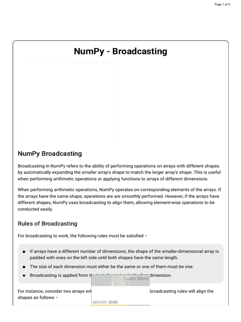 NumPy - Broadcasting | PDF | Subtraction | Applied Mathematics