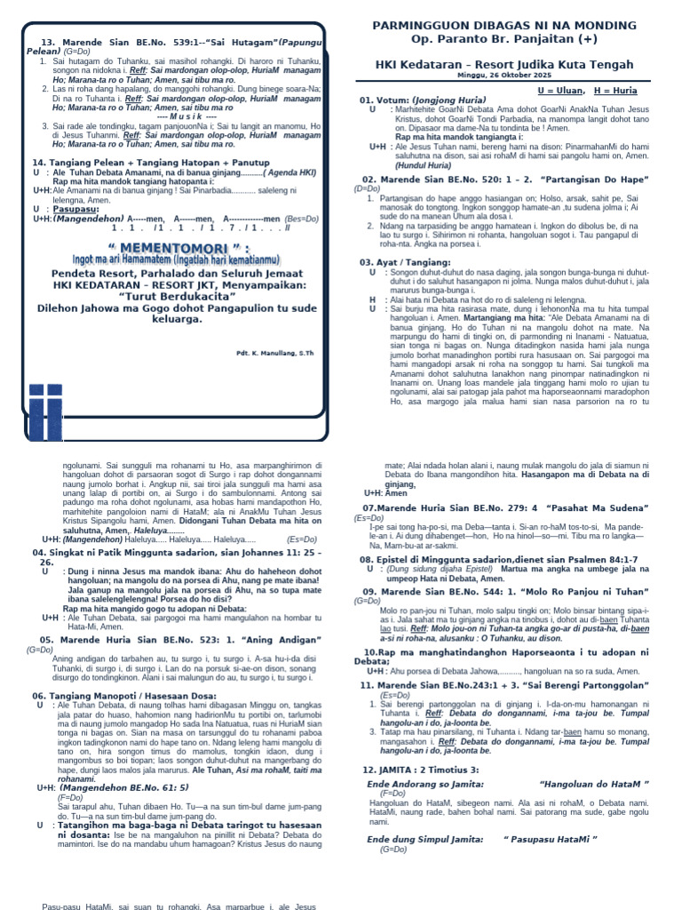 Ibadah Minggu Dijabu Na Monding | PDF