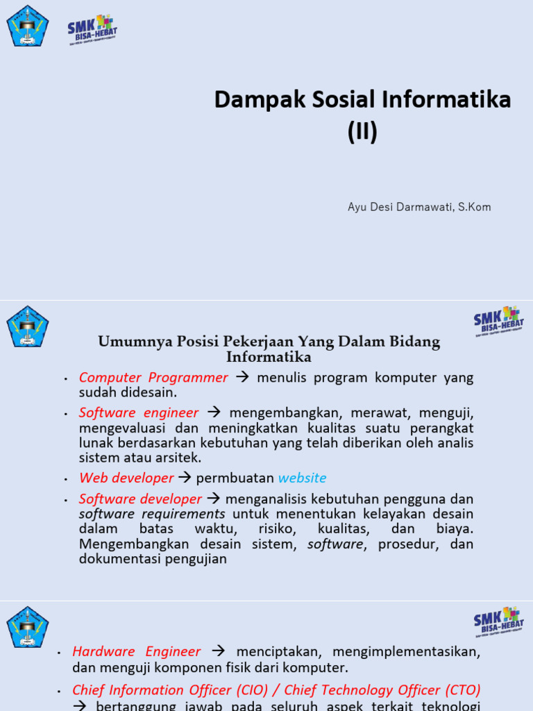 Posisi Pekerjaan di Bidang Informatika | PDF