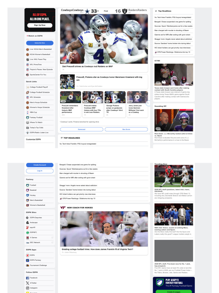 ESPN New First Page Serving Sports Fans. Anytime. | PDF | Sports ...