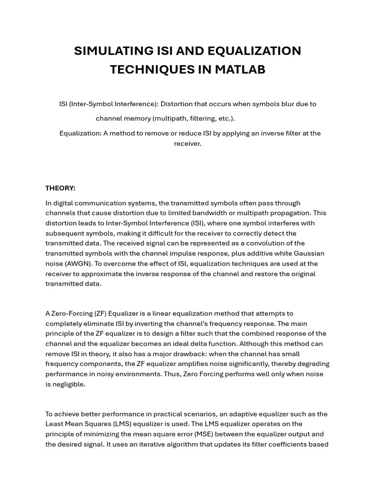 Simulating Isi and Equalization Techniques in Matlab | PDF ...