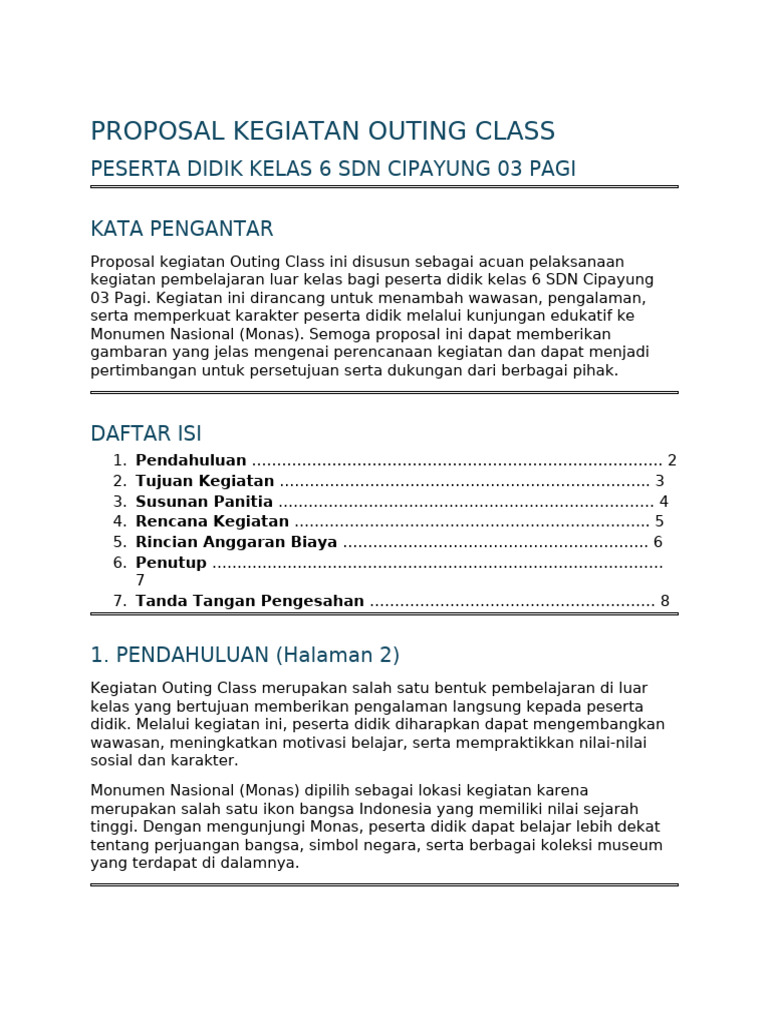 Proposal Outing Class Monas | PDF