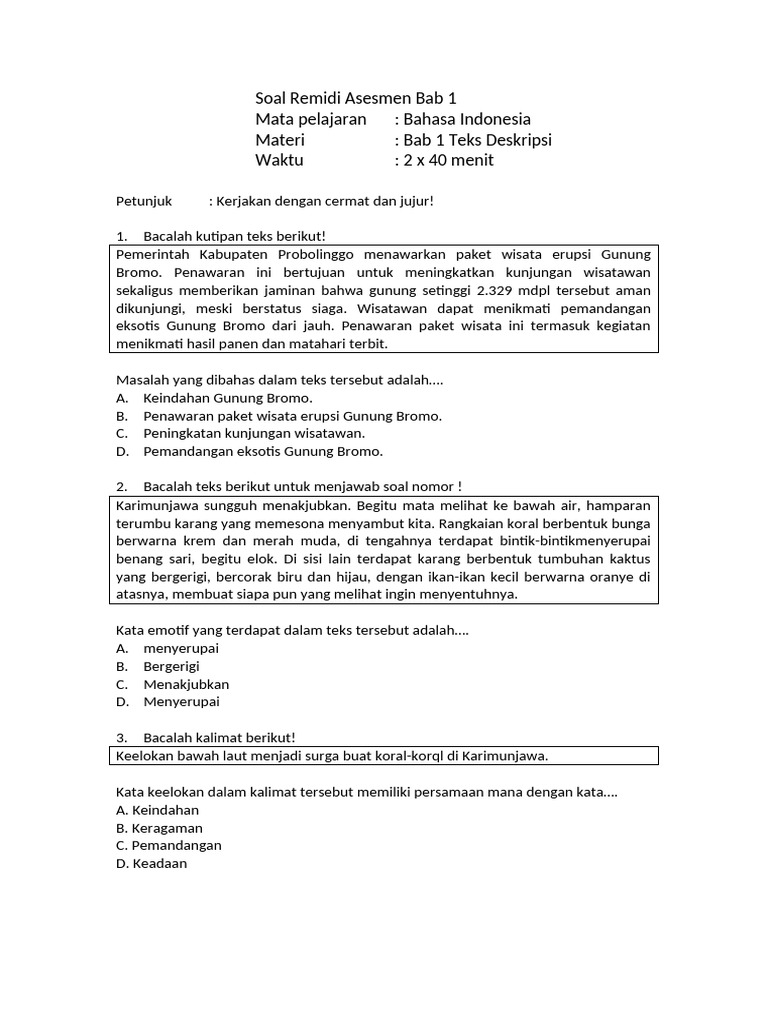 Soal Remidi Asesmen Bab 1 | PDF