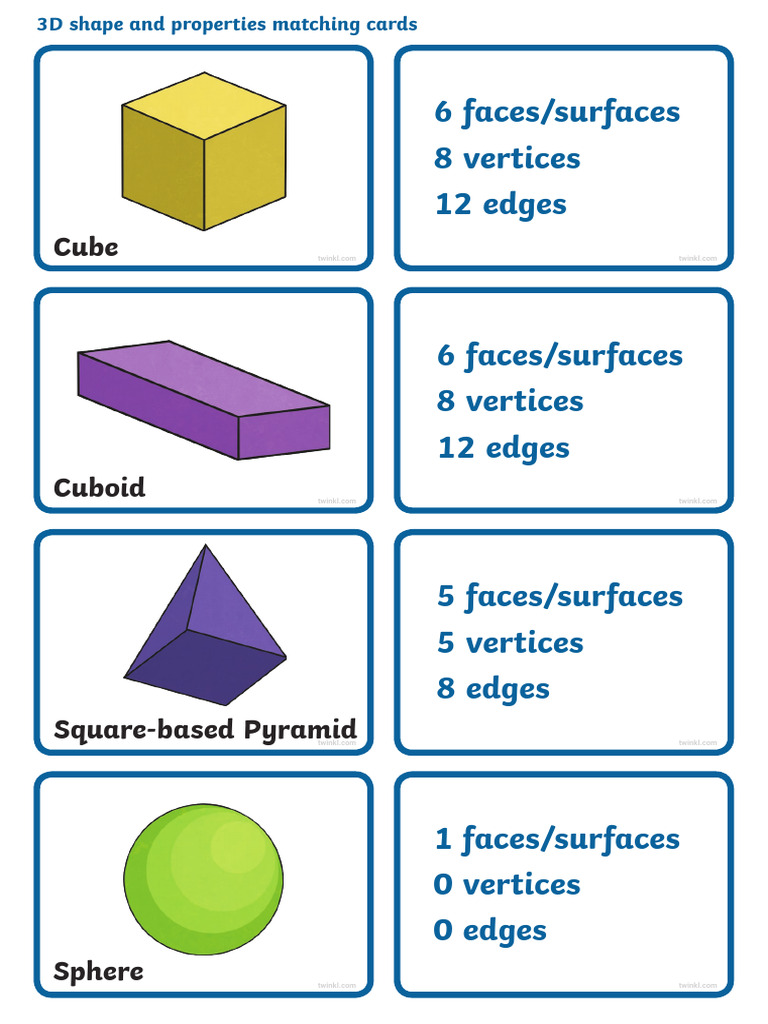 3D Shapes and Properties Matching Cards | PDF