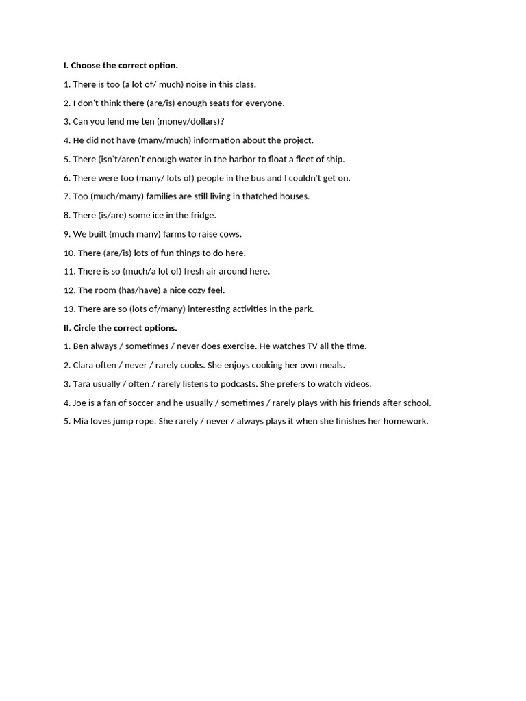Grammar Exercise: Choose the Correct Option | PDF