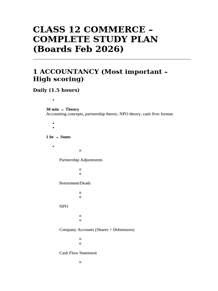 Class 12 Commerce - Complete Study Plan | PDF | Economies