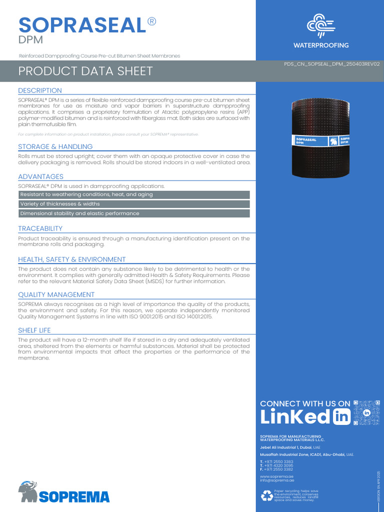 Pds Sopraseal Dpm | PDF | Secondary Sector Of The Economy | Building Materials