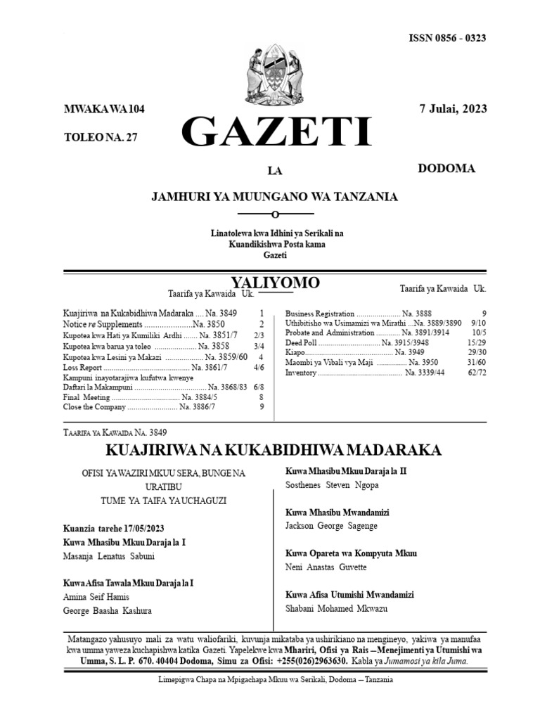 Sw-1689151382-Gazeti La Tarehe 07 Julai, 2023 | PDF