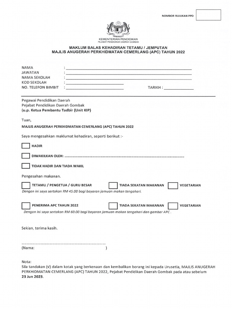 Borang Kehadiran Update APC | PDF