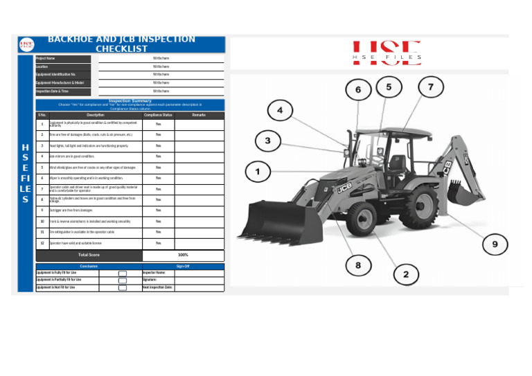 Backhoe and JCB Inspection Checklist | PDF