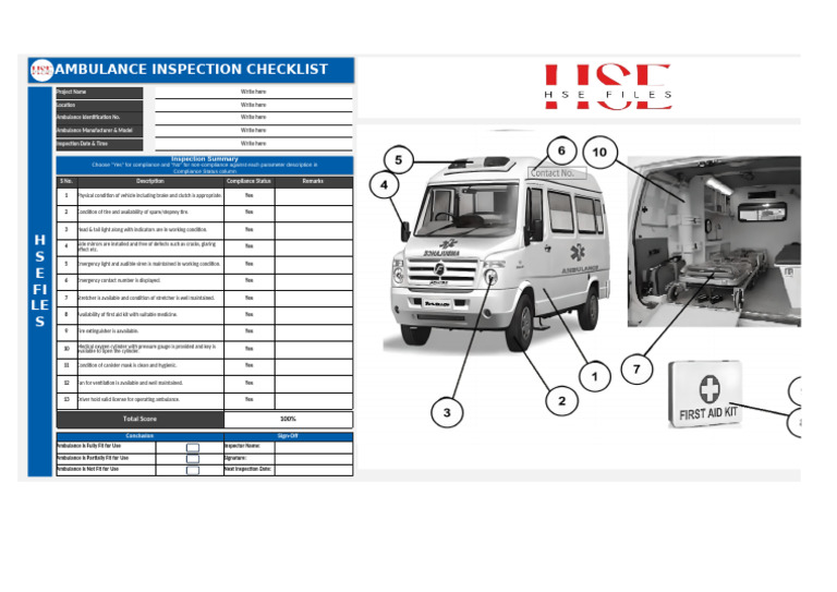 Ambulance Inspection Checklist | PDF | Ambulance | Vehicles