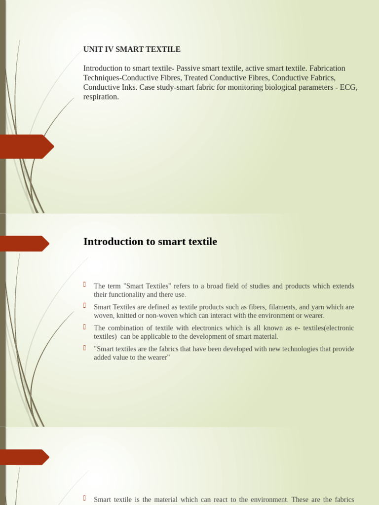 Overview of Smart Textiles and Applications | PDF | E Textiles | Textiles