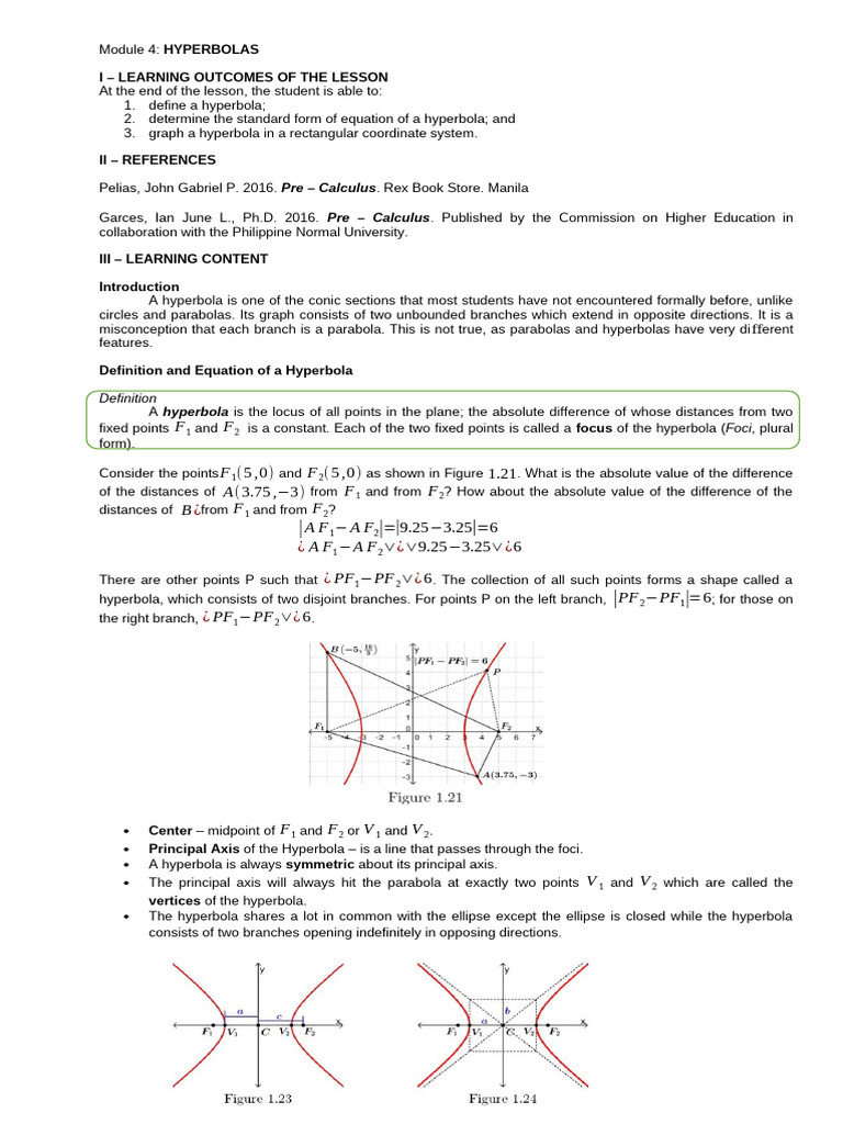 Module 4 (Hyperbola) | PDF | Ellipse | Geometric Shapes