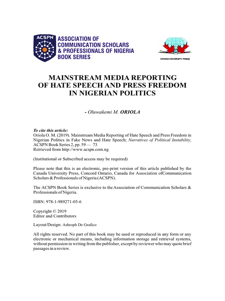 Chapter 5 MAINSTREAM MEDIA REPORTING OF HATE SPEECH AND PRESS FREEDOM ...