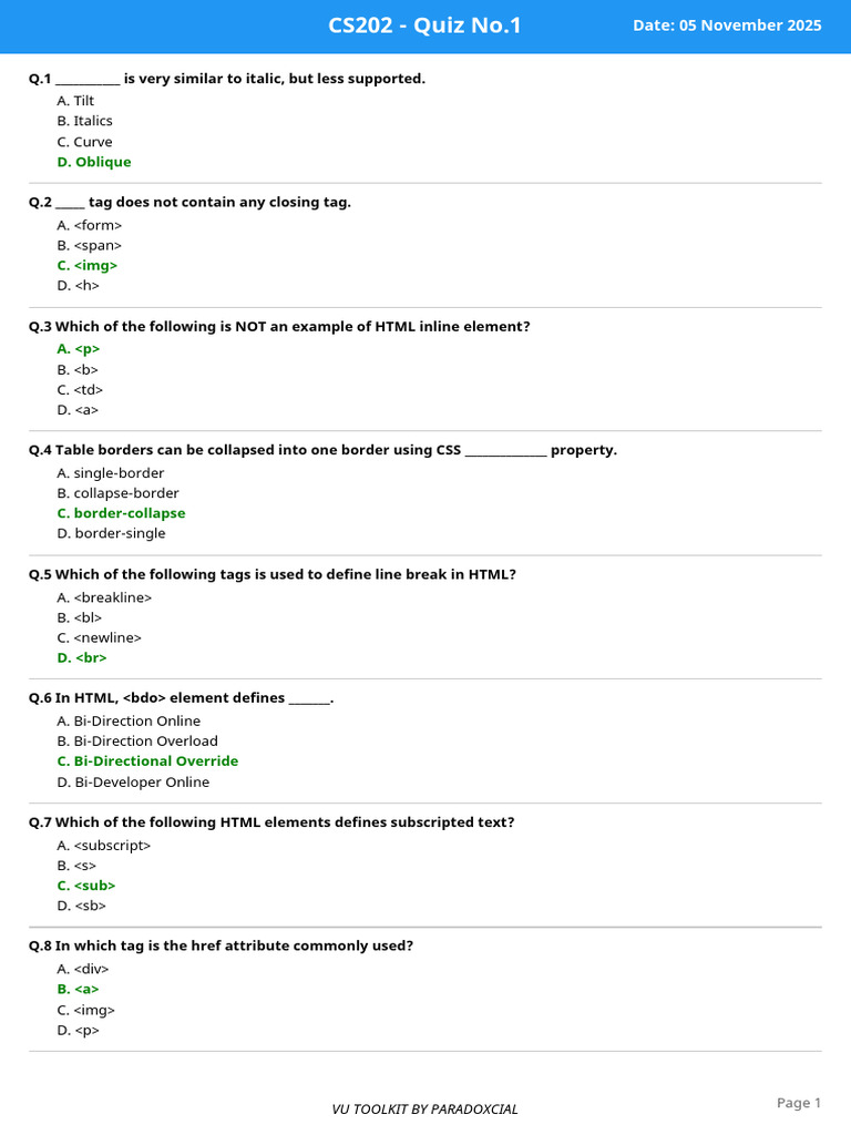 Quiz CS202 1 | PDF