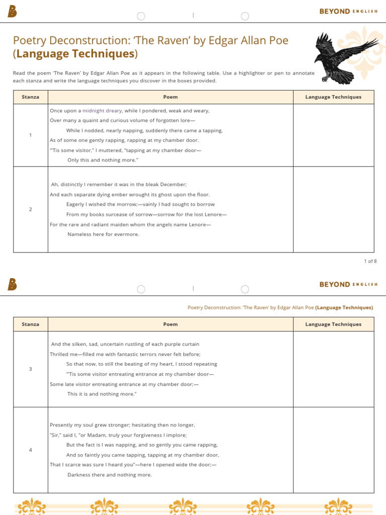 Language Techniques - Student | PDF | The Raven | Poetry