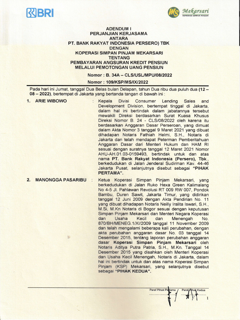 2022 - Pks Bri - Pembayaran Angsuran Kredit Pensiun | PDF