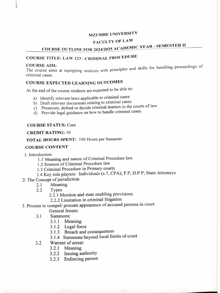 Course Outline. Law 123 | PDF