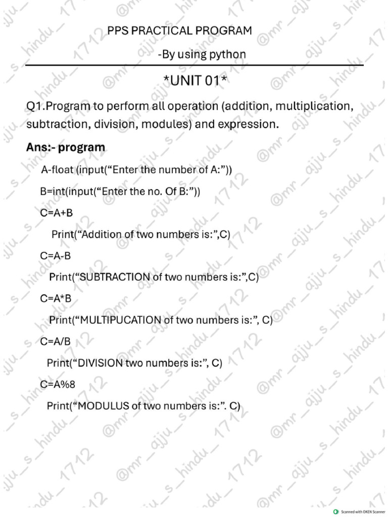 Pps Unit 1&2 Imp Program and Outputs | PDF