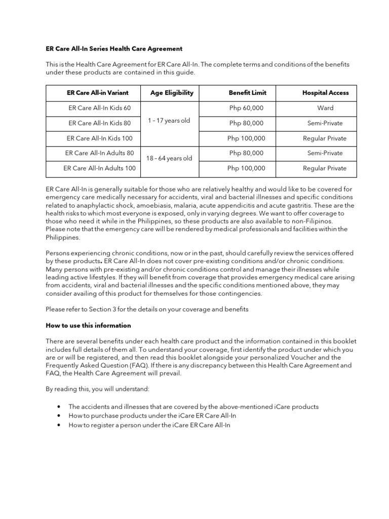 ER Care All-In Health Agreement Guide | PDF | Emergency Department ...