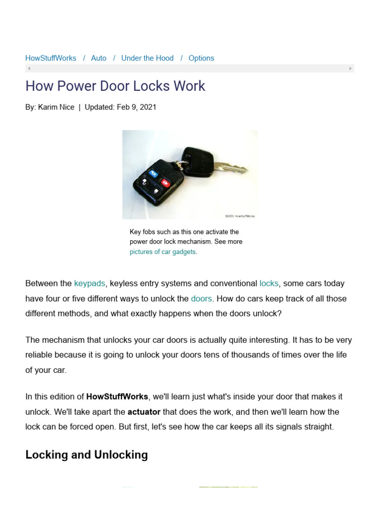 How Power Door Locks Work - HowStuffWorks | PDF | Vehicles | Motor Vehicle