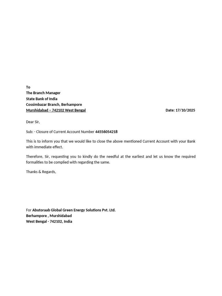 SBI Closure Letter | PDF