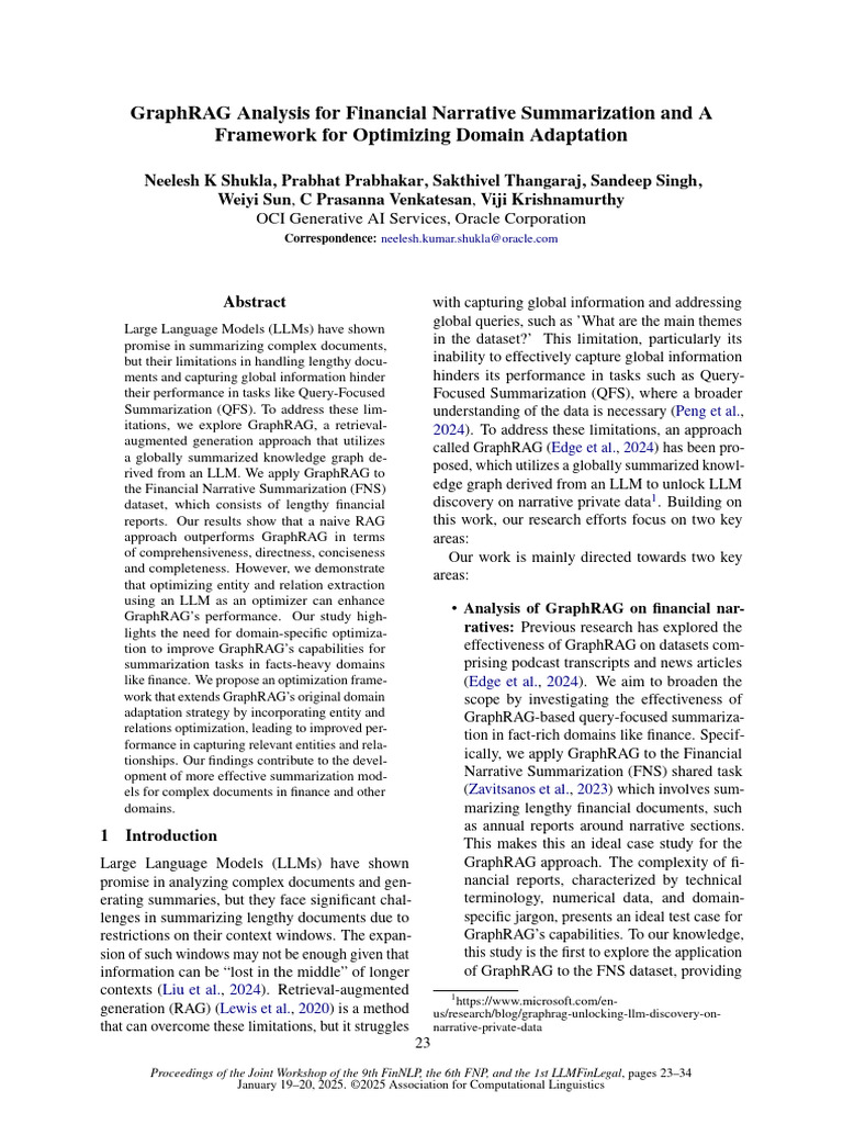 Shukla 等 - 2025 - GraphRAG Analysis for Financial Narrative Summarization and a Framework for ...