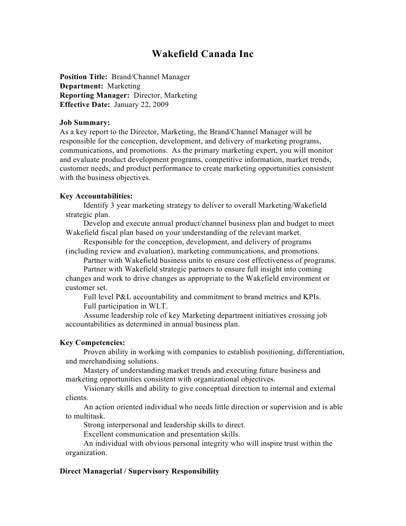 Brand/Channel Manager Job Description | PDF