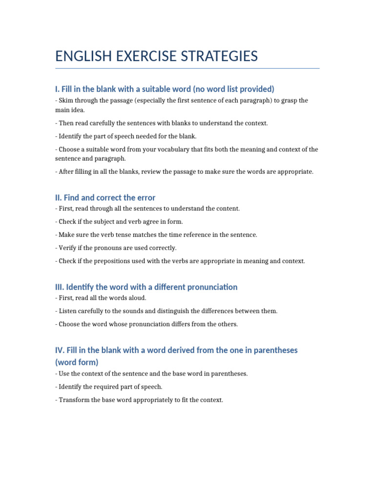 English Exercise Strategies | PDF | Word | Verb