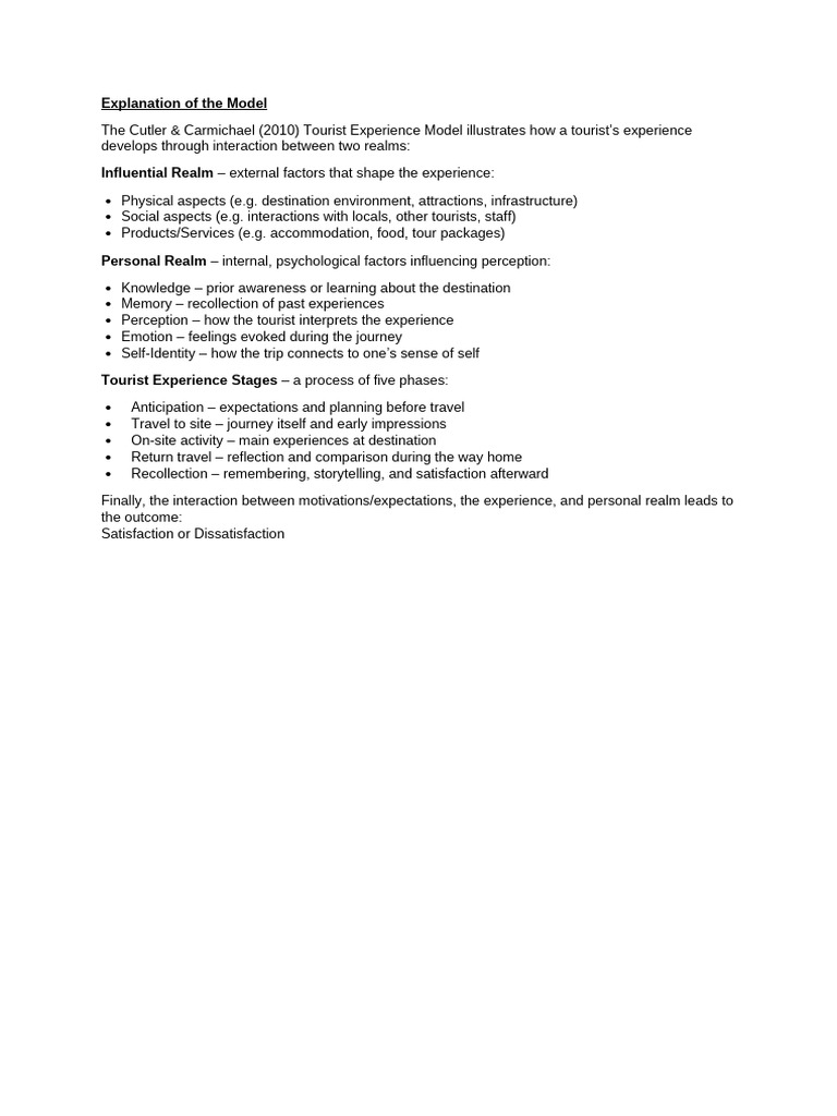 Tourist Experience Model Explained | PDF | Experience | Feeling