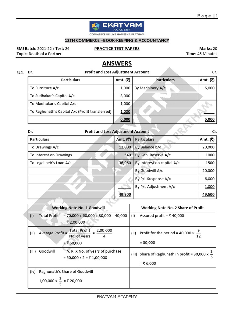 12th Account - Practice Paper 26 - Ans - SMJ | PDF | Goodwill ...