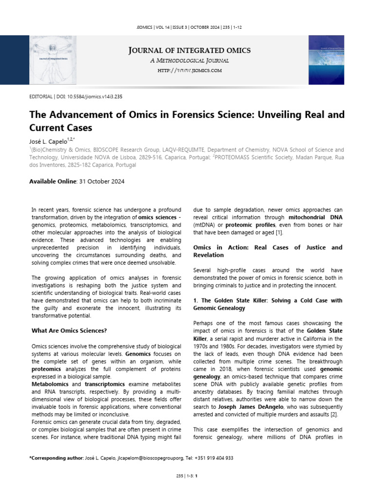 Omics in Forensics: Transforming Justice | PDF | Metabolomics | Dna ...