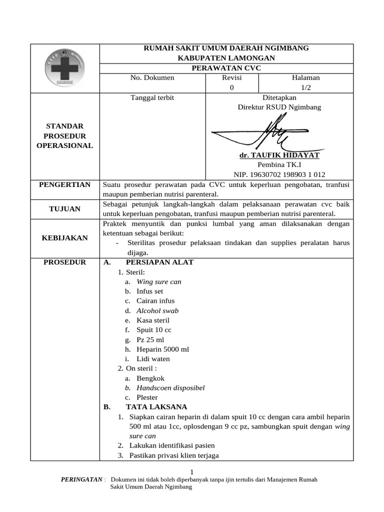 SPO Perawatan CVC - Edited BELUM | PDF