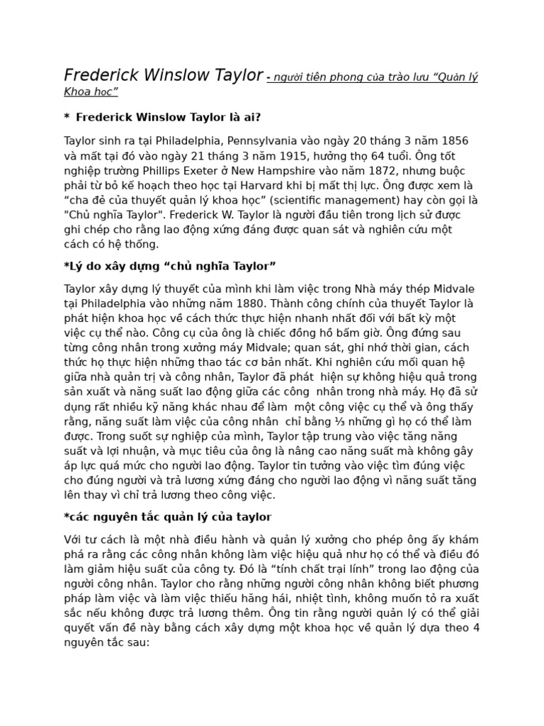 Frederick Winslow Taylor | PDF