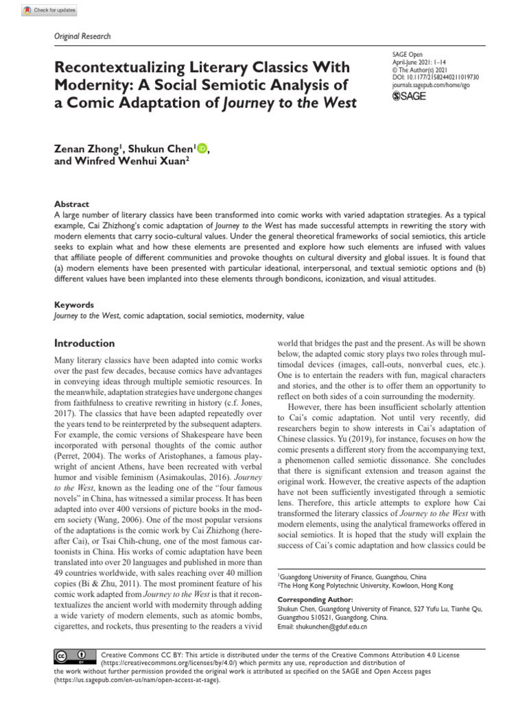 Zhong Et Al 2021 Recontextualizing Literary Classics With Modernity A ...