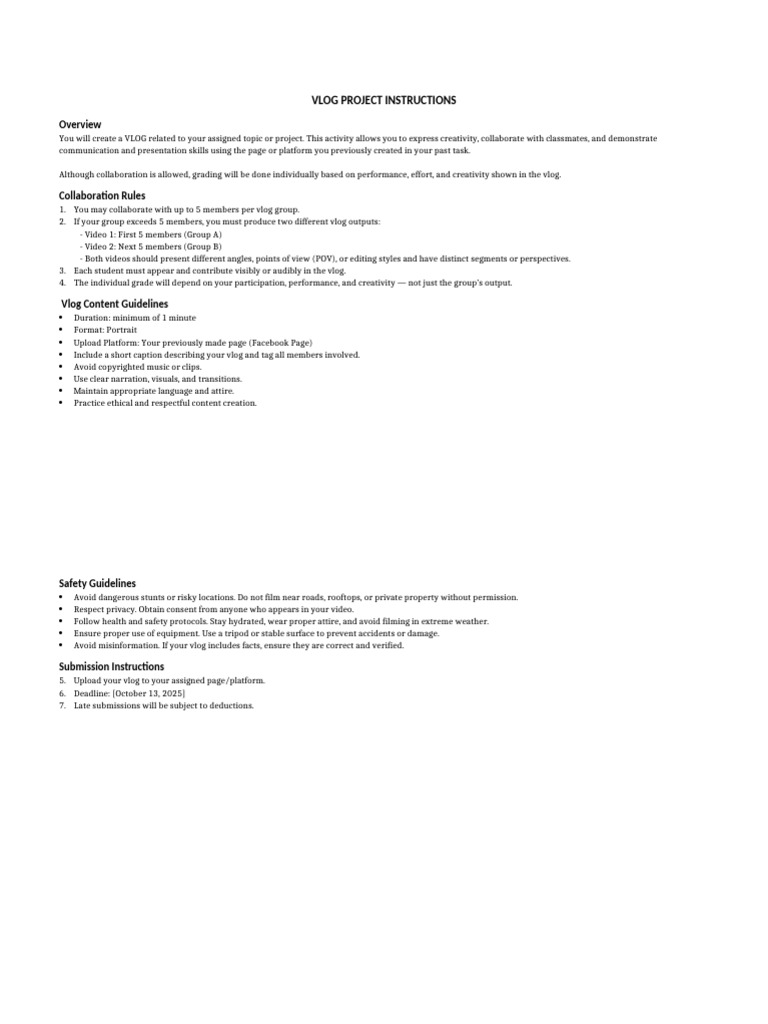 Vlog Project Guidelines and Grading | PDF | Human Communication