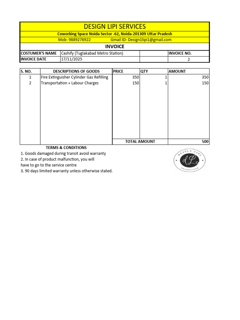 Invoice for Fire Extinguisher Services | PDF