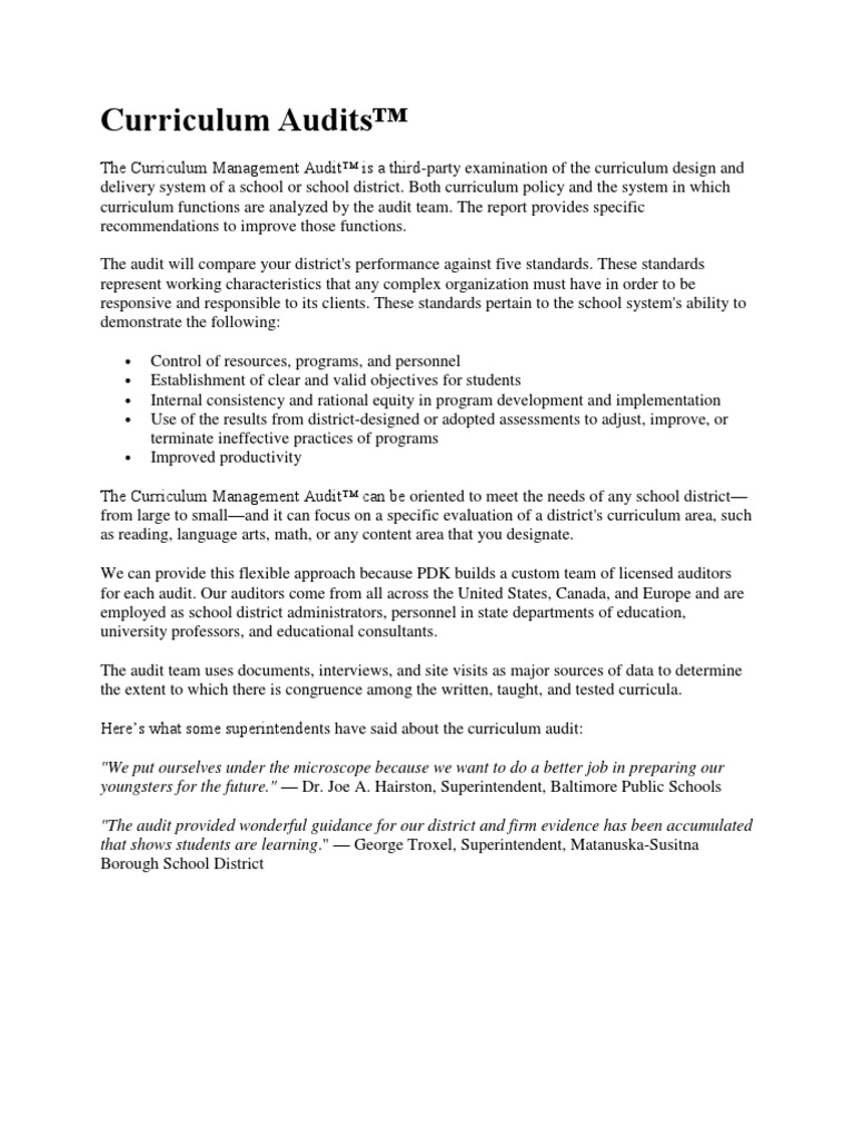 Curriculum Audits | PDF | Curriculum | Audit