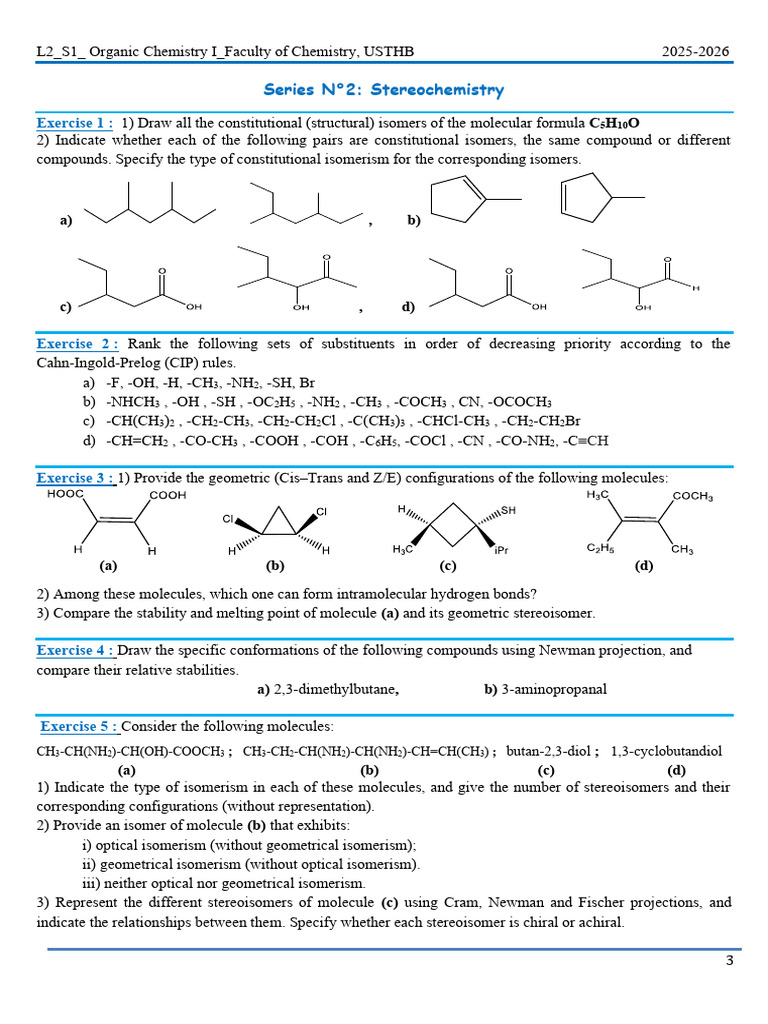 Stereochemistry Exercises for Organic Chemistry | PDF | Isomer ...