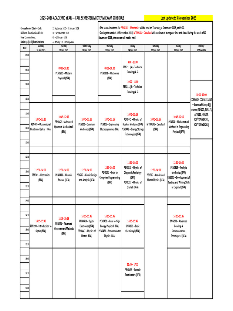 Midterm Exam Schedule Week en v33 | PDF | Physics | Electronics