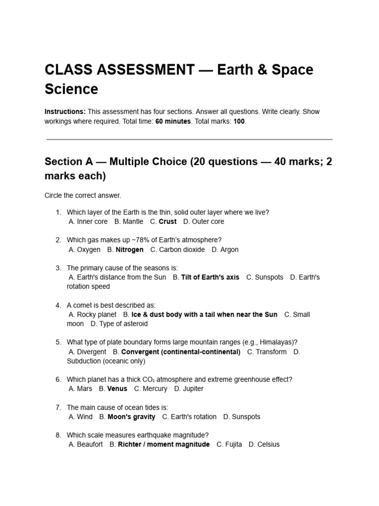 Earth & Space Science Assessment Guide | PDF | Earth | Atmosphere