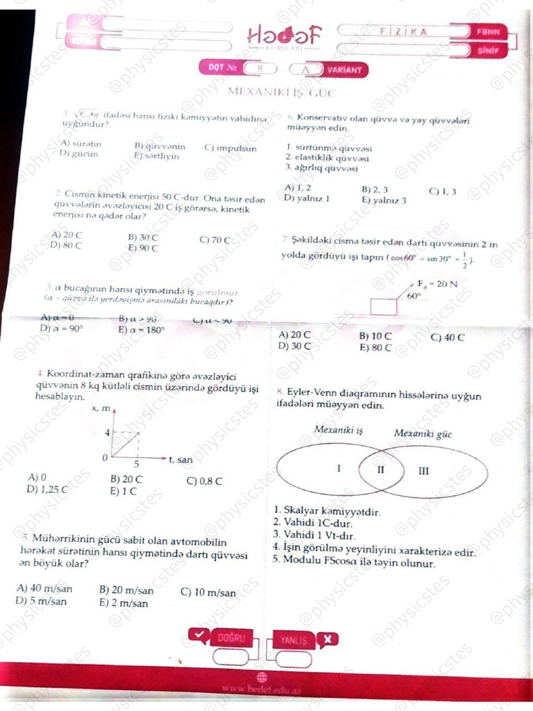 HƏDƏF Quiz 8 VƏ 9 Fizika | PDF