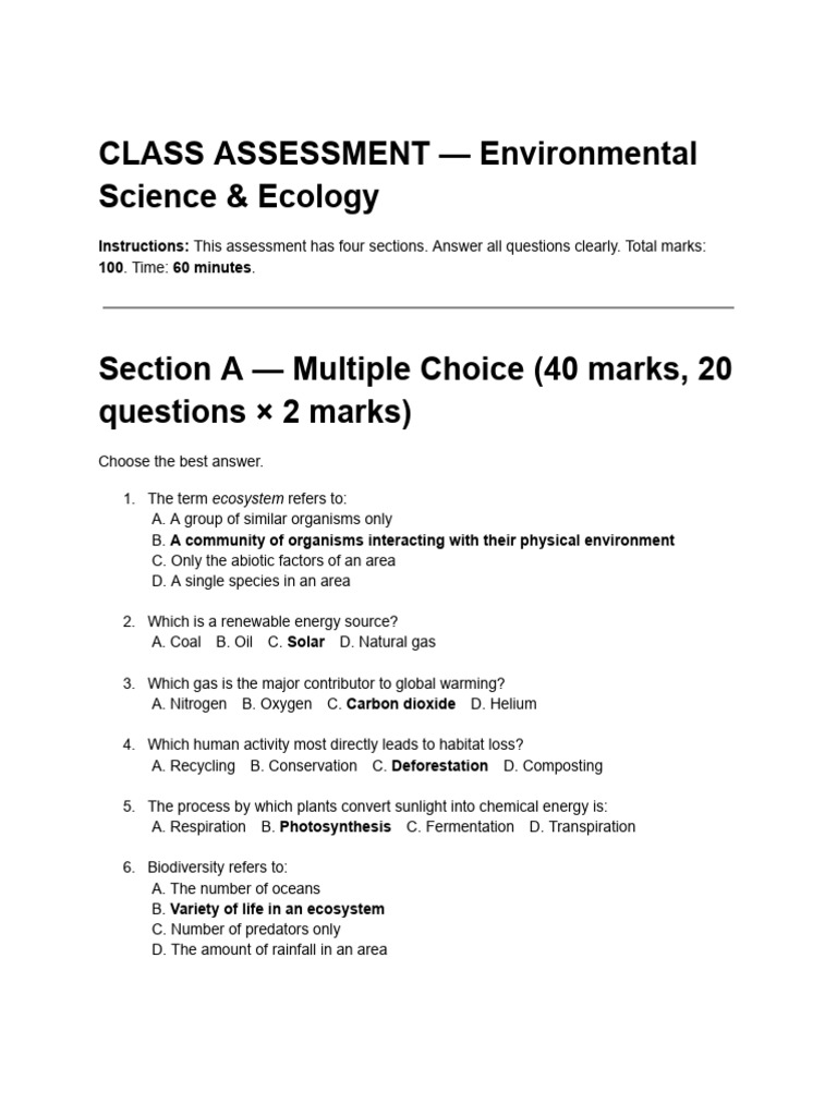 Environmental Science Assessment Guide | PDF | Ecology | Ecosystem