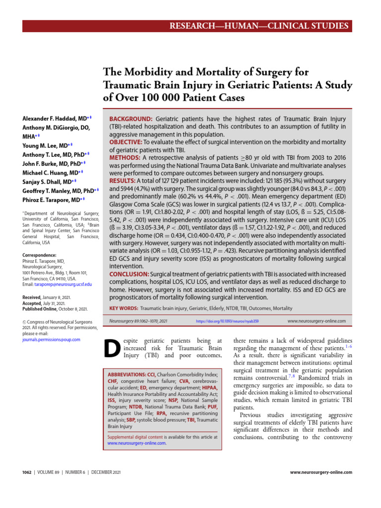 Surgical Outcomes in Geriatric TBI Patients | PDF | Traumatic Brain ...