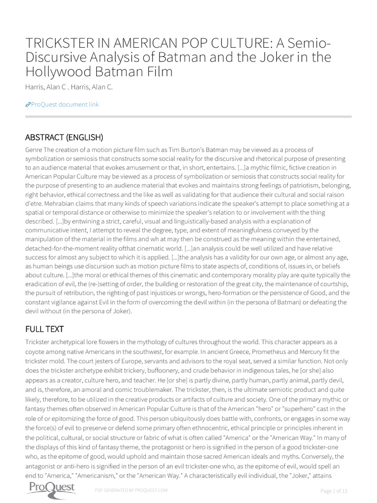 Trickster Archetypes in Batman Film Analysis | PDF | Semiotics ...