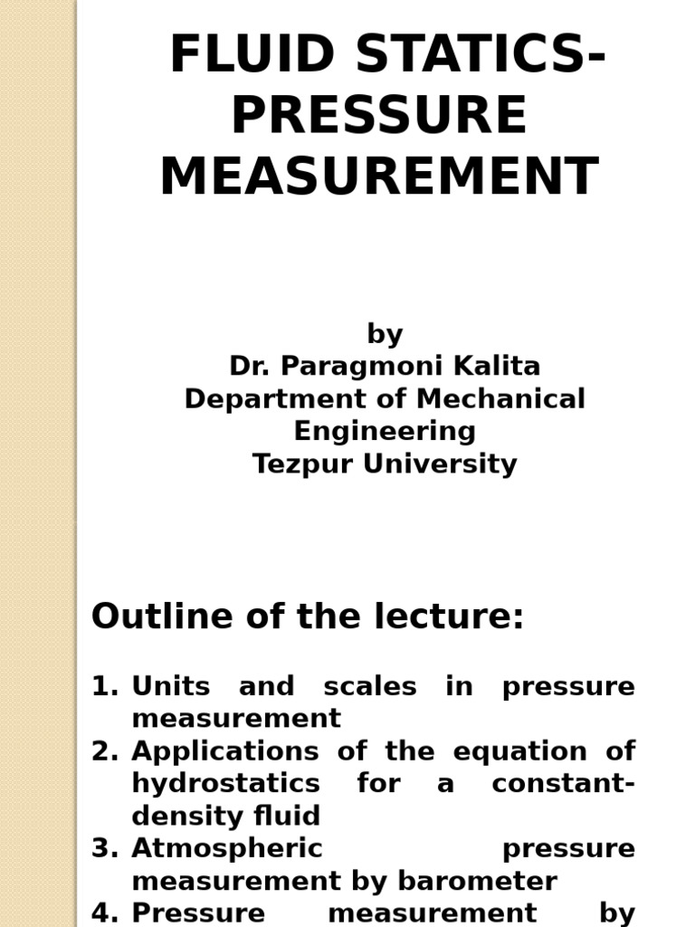 Fluid - Statics - Pressure Measurement | PDF | Pressure | Pressure Measurement