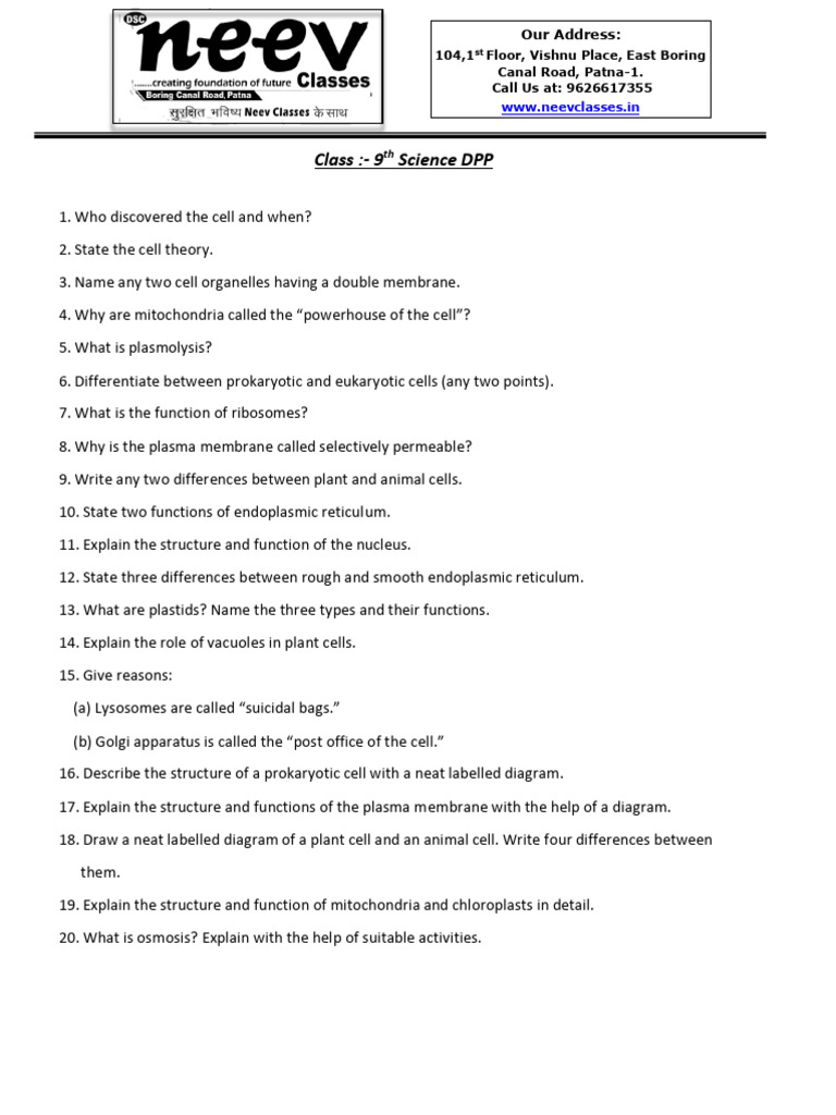 9th Grade Science Cell Structure Guide | PDF